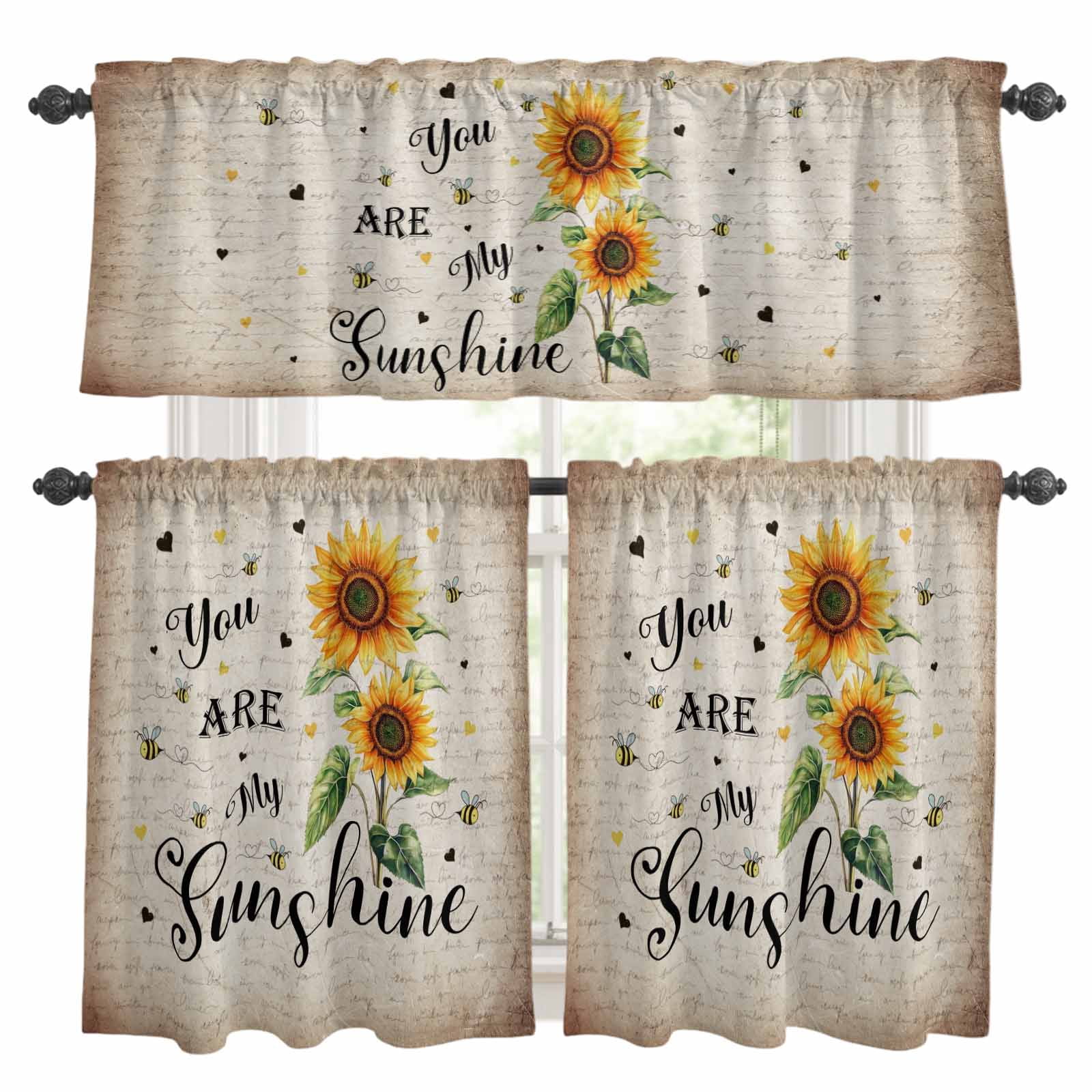 3 Piece Sunflower Kitchen Curtain Valance and Tiers Set Bee Sunshine ...