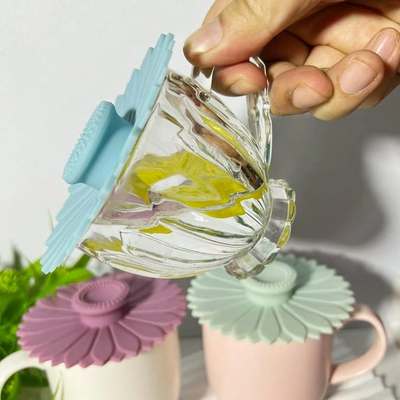 3-Piece Sunflower Silicone Cup Lids, Multi-Functional Silicone Lid Set ...