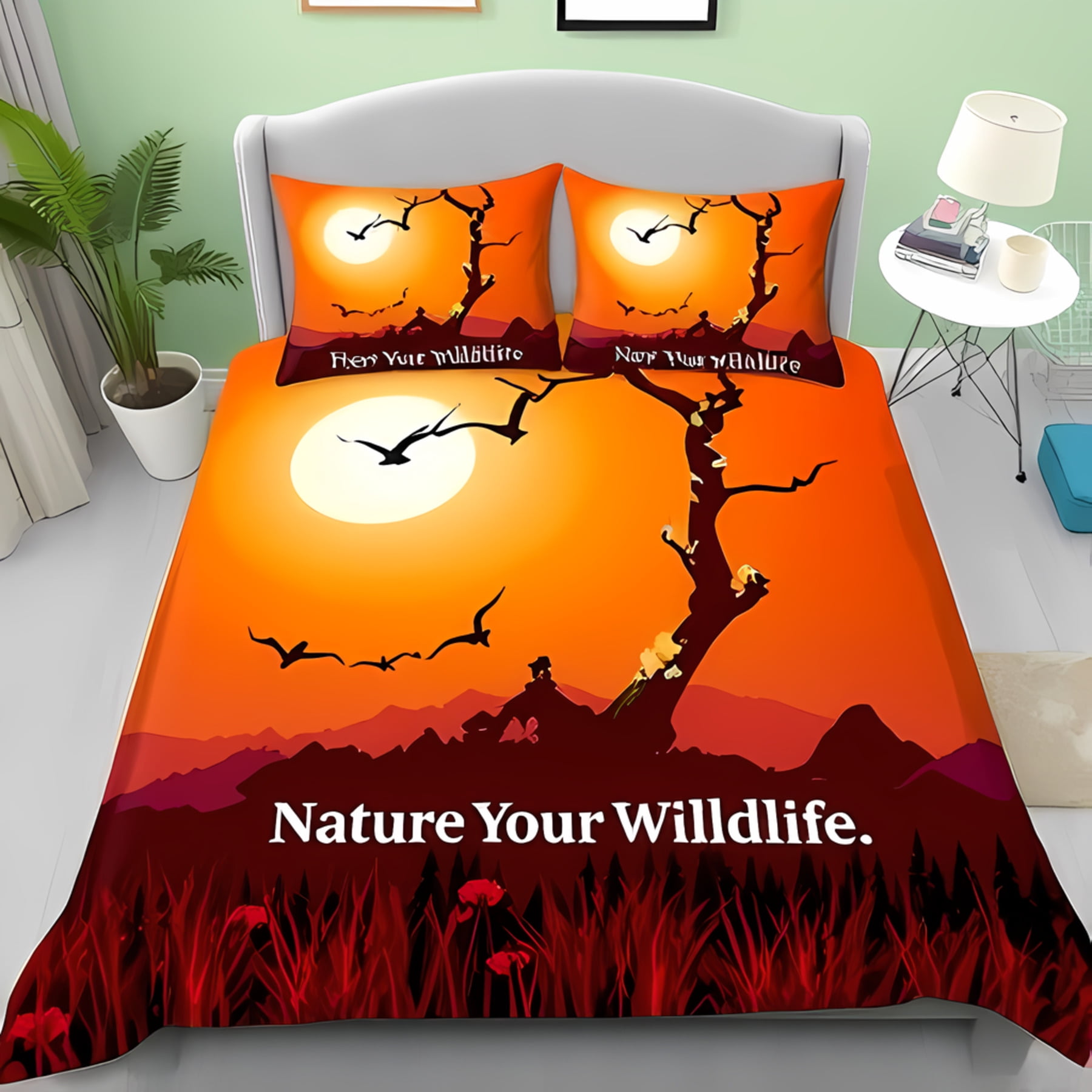 3-Piece Sunset Inspired Duvet Cover Set with Wildlife Theme - Vibrant ...