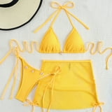 3-Piece Swimsuit for Women Halter Bikinis Tie Back Triangle Bra String ...