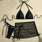 3-Piece Swimsuit for Women Halter Bikinis Tie Back Triangle Bra String ...