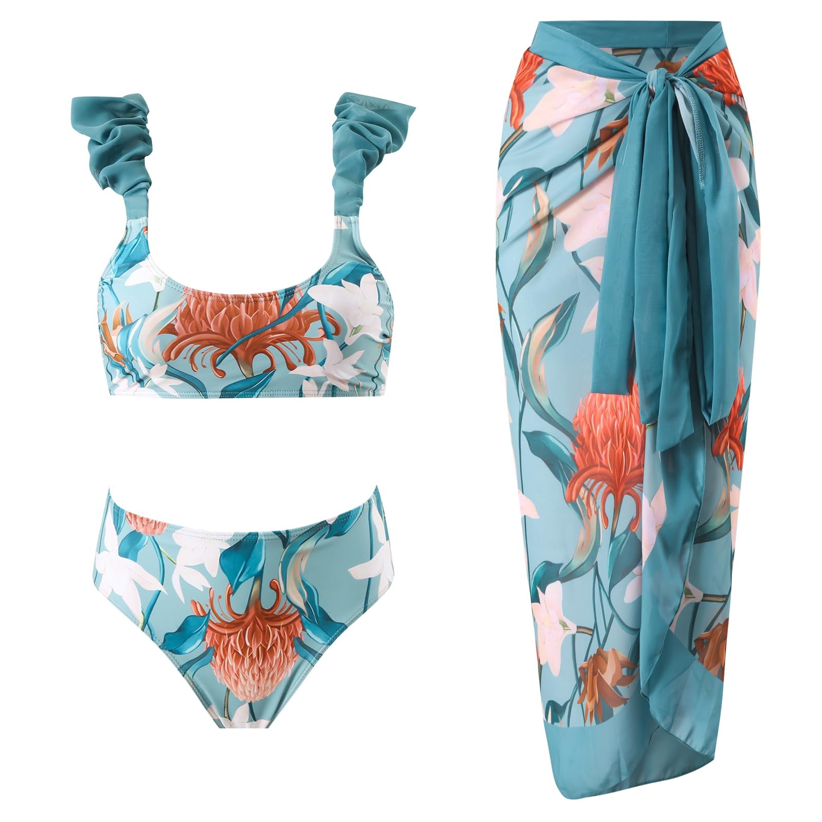 3 Piece Swimsuits for Women High Waisted Bikini Sets Retro Swimsuit ...