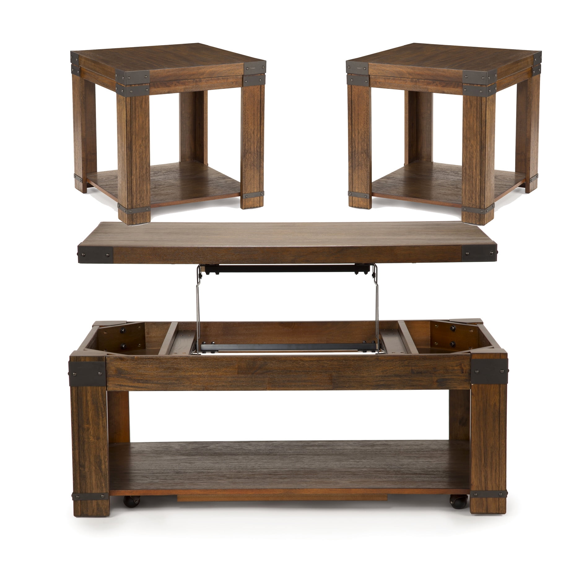 3 Piece Table - Brown Finish, Made From Hardwood & Mango Veneer, Lift ...