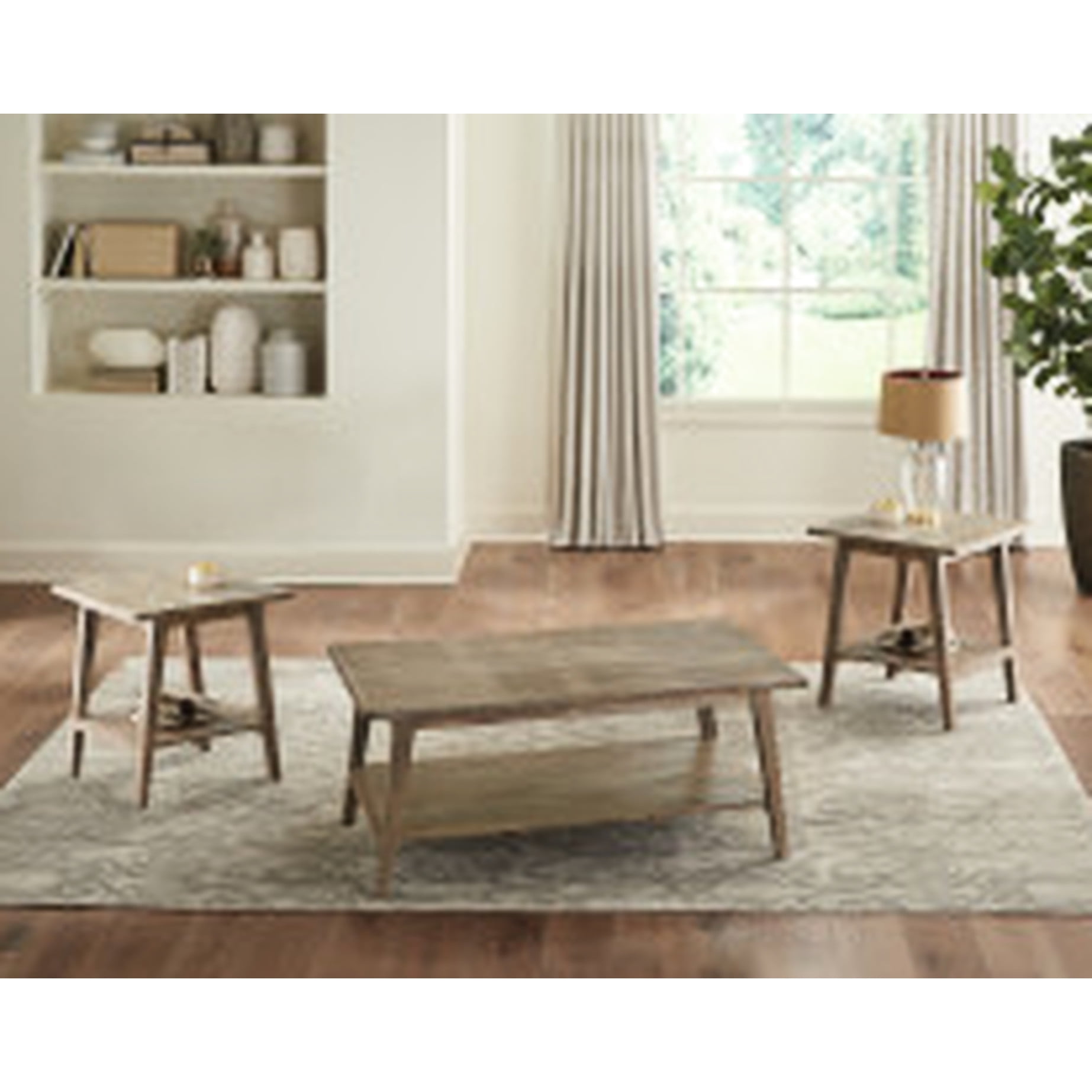 3 Piece Table In Brown - Mid-century Modern Canted Legs, Top And Bottom ...
