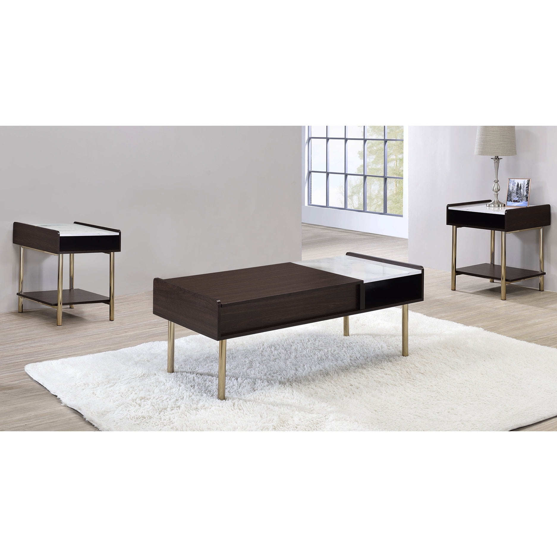 3 Piece Table Set with Plastic Glides+Brown Color”-“Wood Floor Home ...