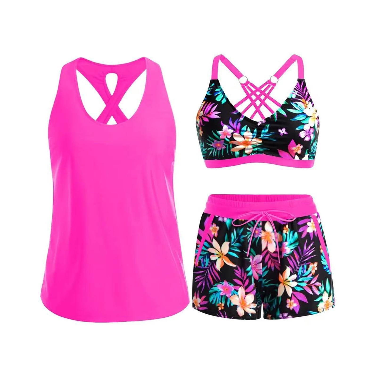3 Piece Tankini Swimsuits for Women Tummy Control Bathing Suits Swim ...