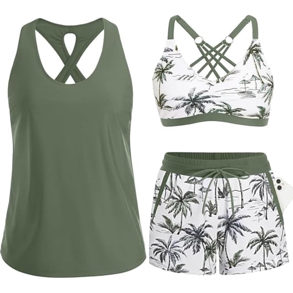 3 Piece Tankini with Shorts, Women's Tankini Swimsuit Set, Swim Tank ...