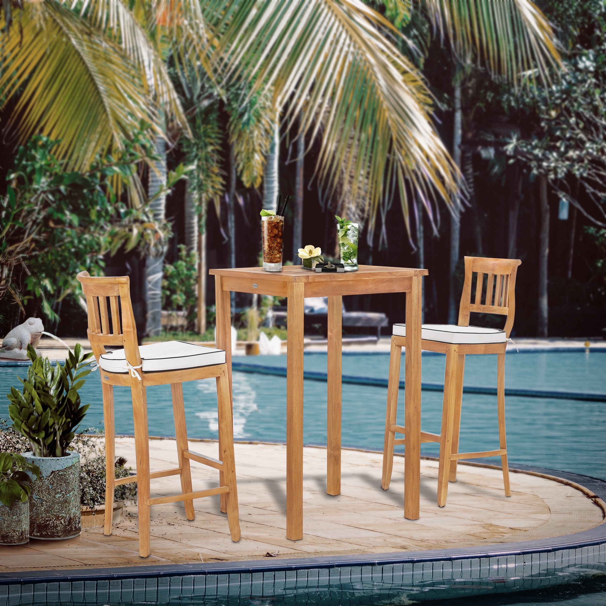 3 Piece Teak Wood Amsterdam Outdoor Patio Bistro Bar Set including 27 ...