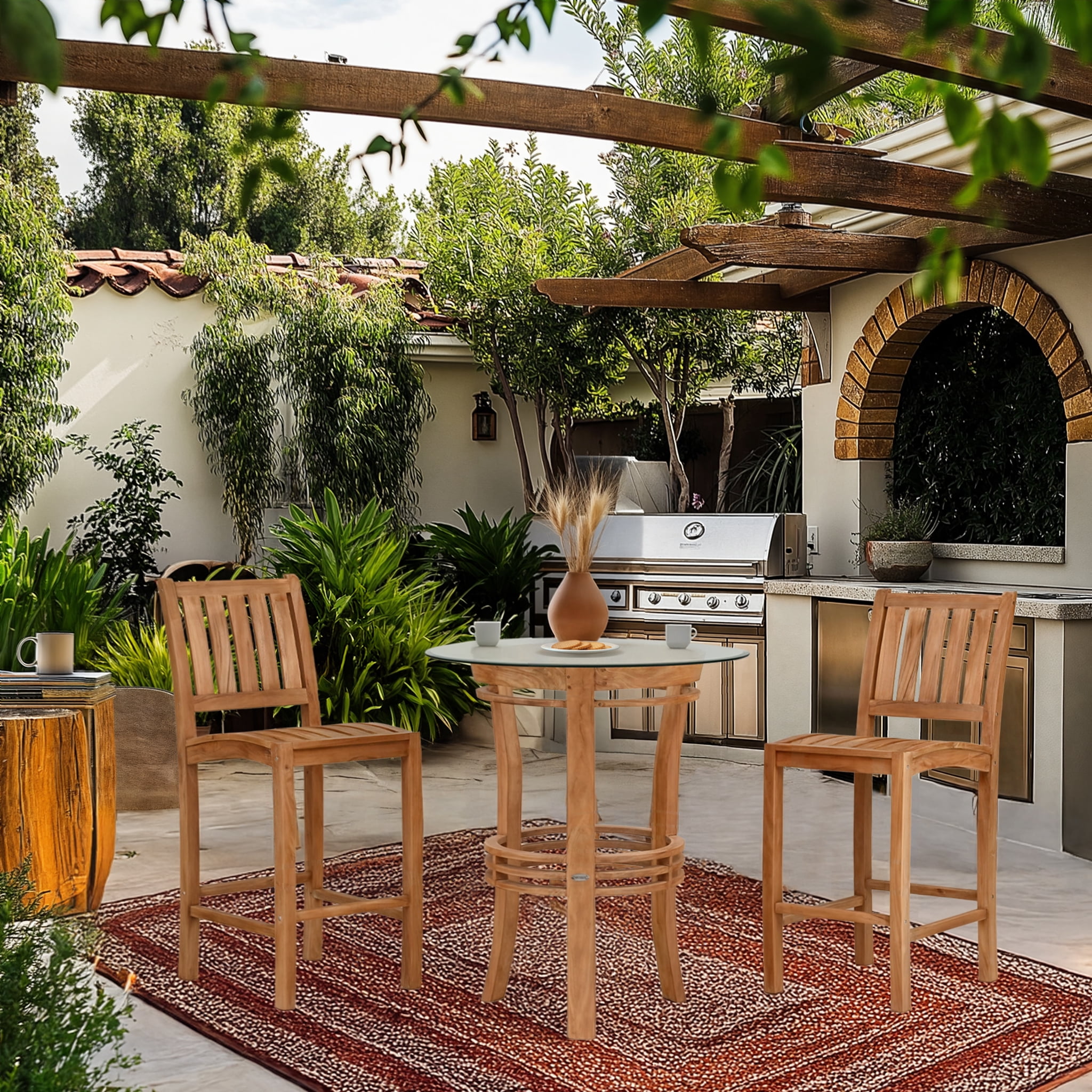3 Piece Teak Wood Bistro Outdoor Patio Bar Set Including 36" Round Half ...