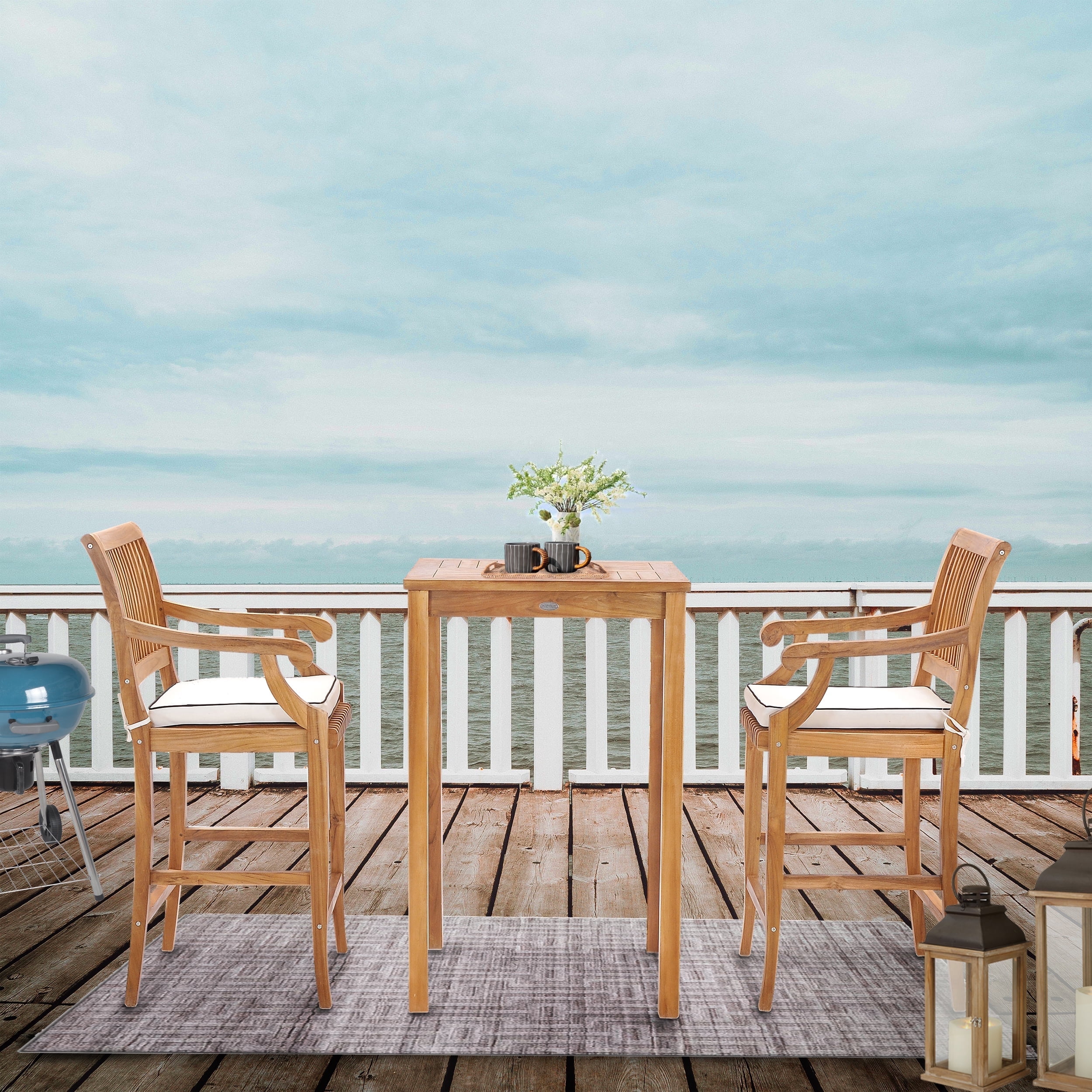 3 Piece Teak Wood Castle Outdoor Patio Bistro Bar Set including 27" Bar ...