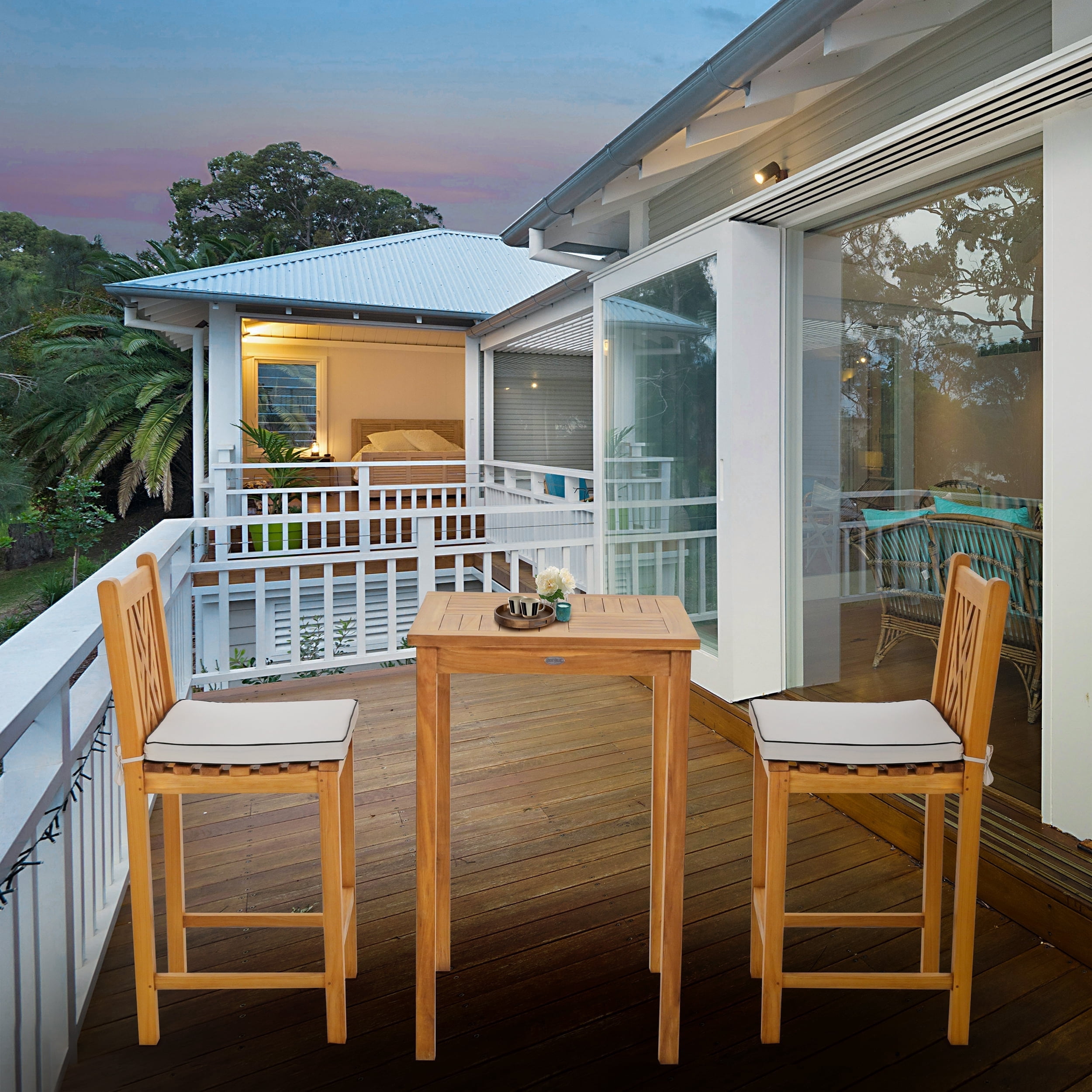 3 Piece Teak Wood Chippendale Intimate Outdoor Patio Bistro Bar Set ...