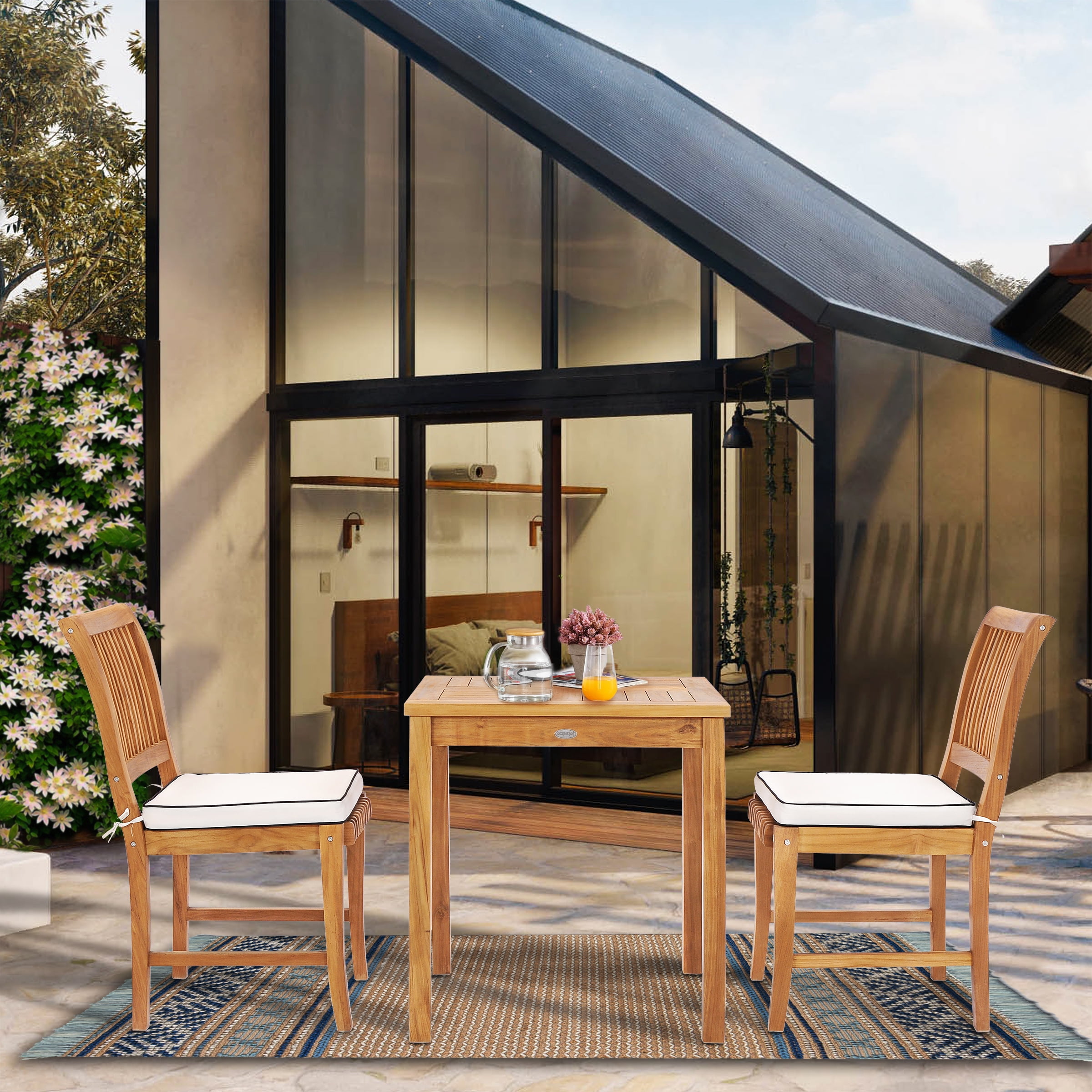 3 Piece Teak Wood Florence Outdoor Patio Bistro Dining Set including 27 ...