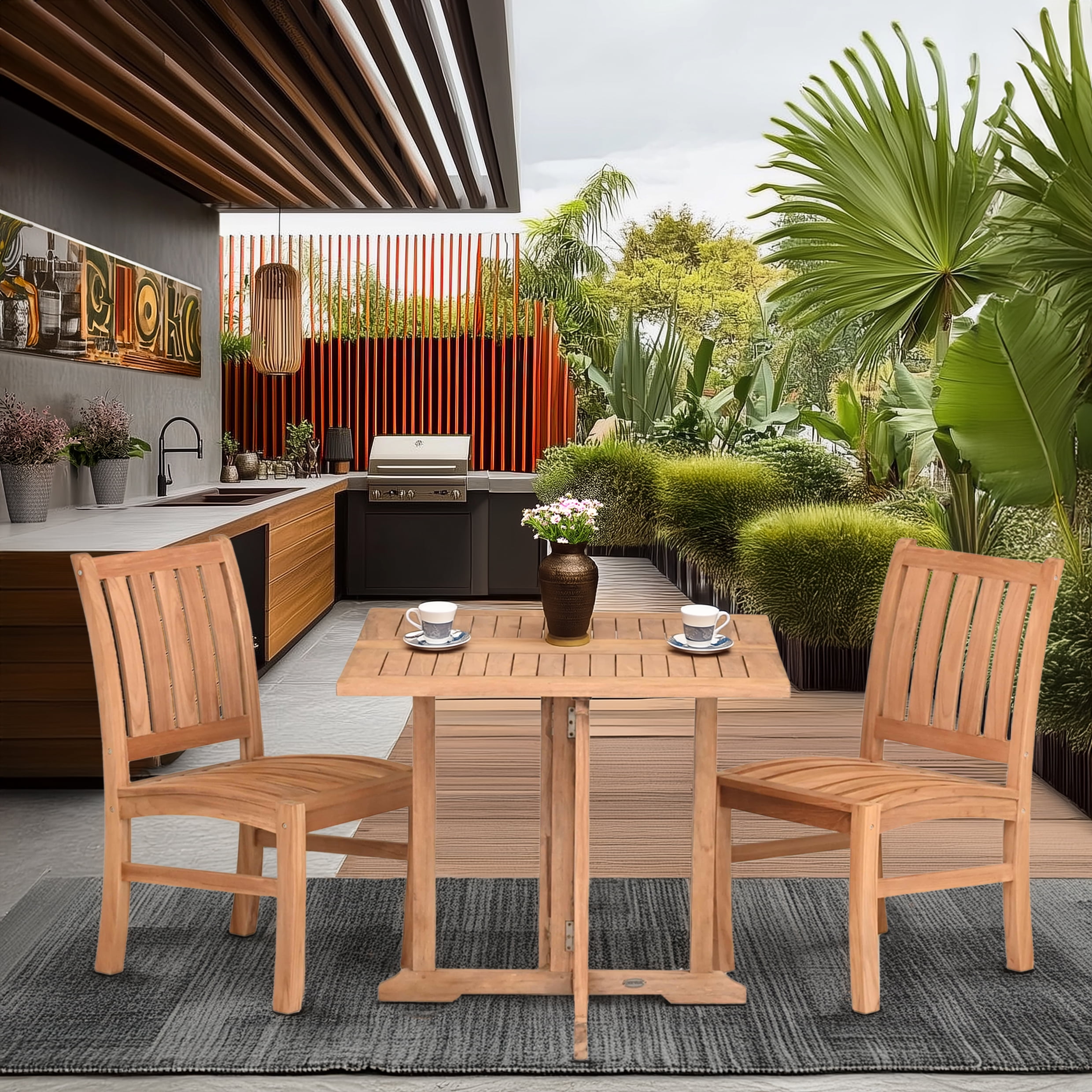 3 Piece Teak Wood Outdoor Patio Dining Set Including 35" Square ...