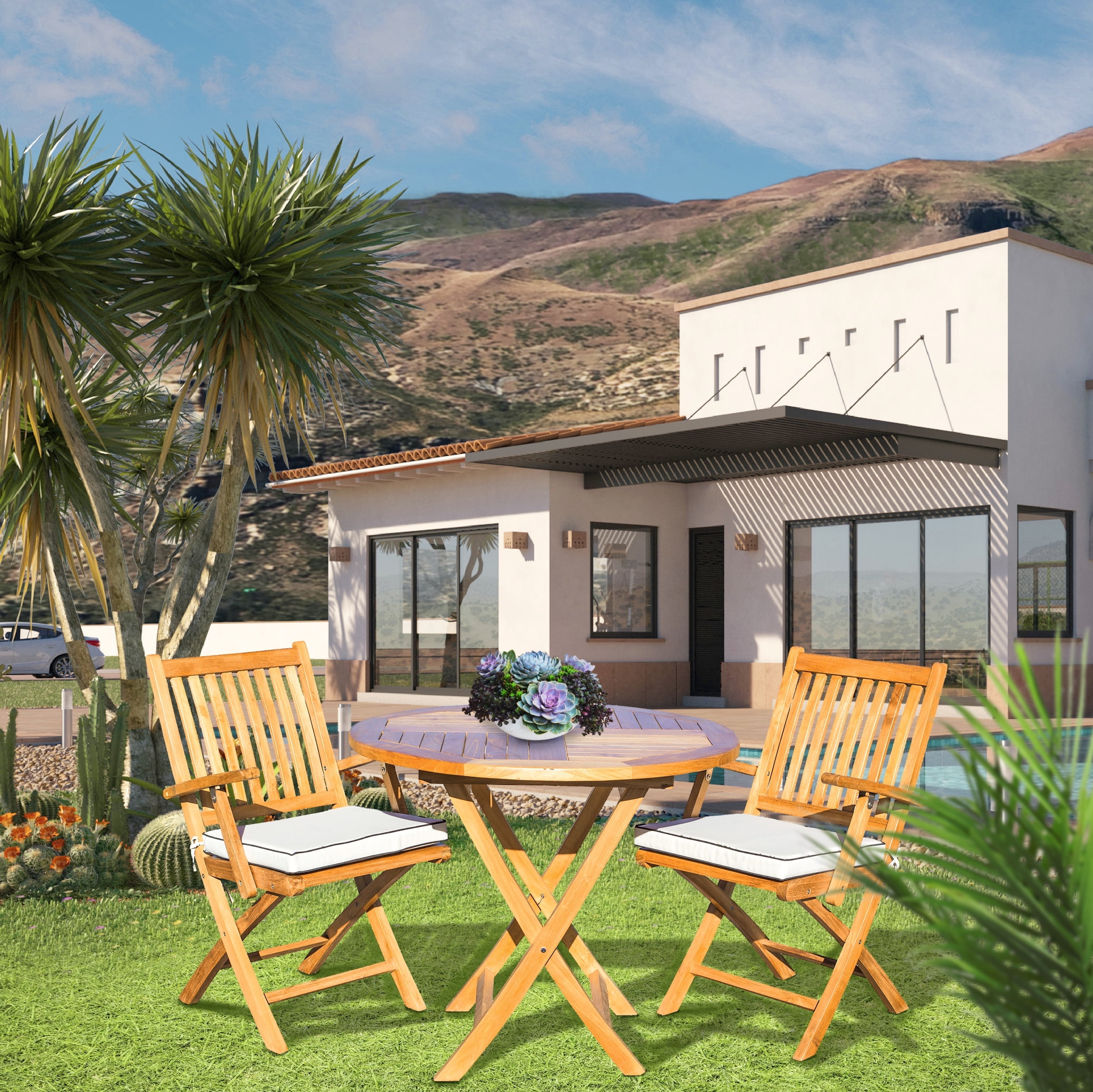 3 Piece Teak Wood Santa Barbara Outdoor Patio Bistro Dining Set, 36 ...