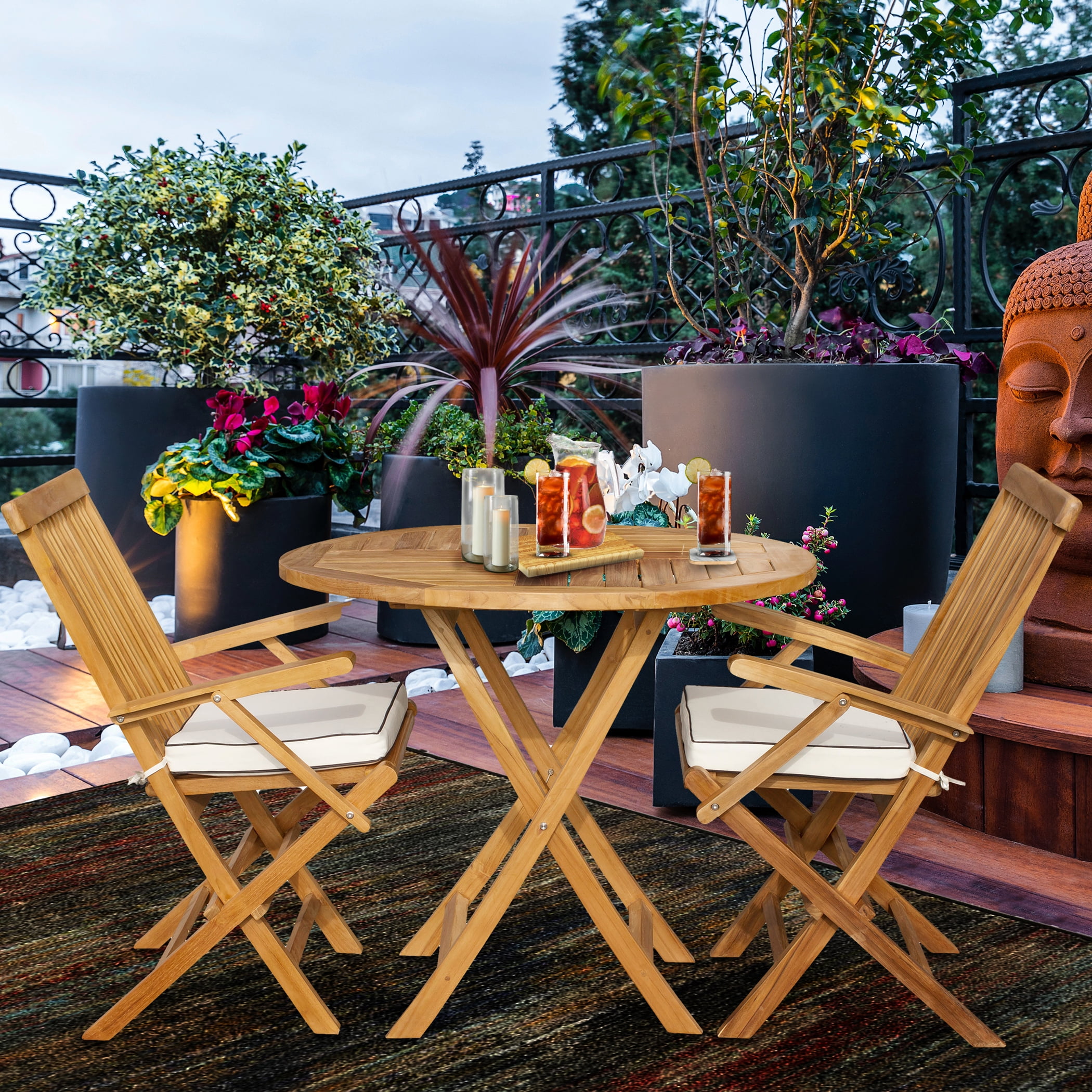 3 Piece Teak Wood Valencia Patio Bistro Dining Set, 36" Round Folding ...