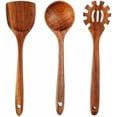 3-Piece Teak Wooden Wok Spatula Set, Wooden Kitchen Utensil Set, 100% ...