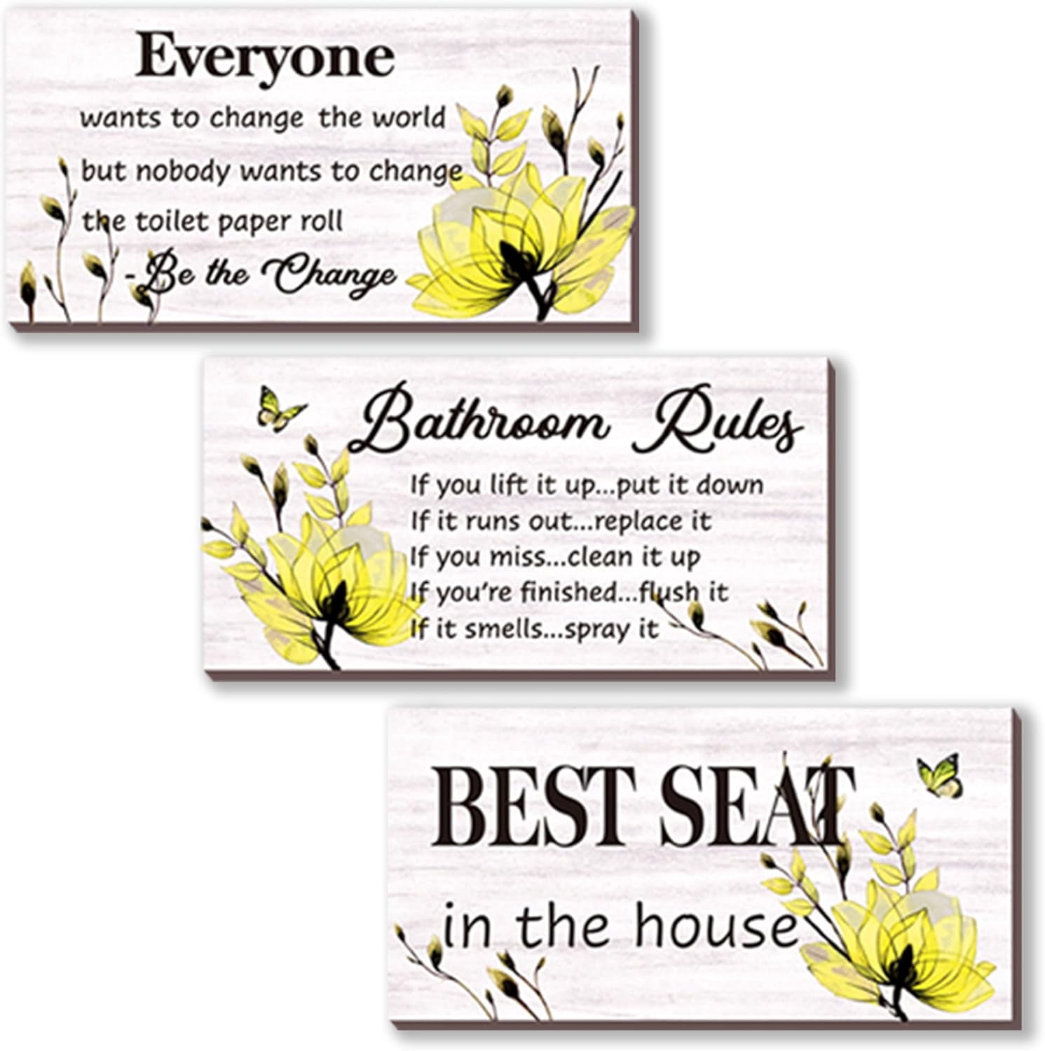 3-Piece Teal Bathroom Decor - Turquoise Flower Bathroom Rules Signs ...