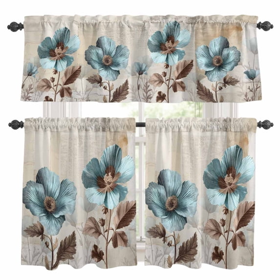 3 Piece Teal Broccoli Kitchen Curtain Valance and Tiers Set Rustic ...