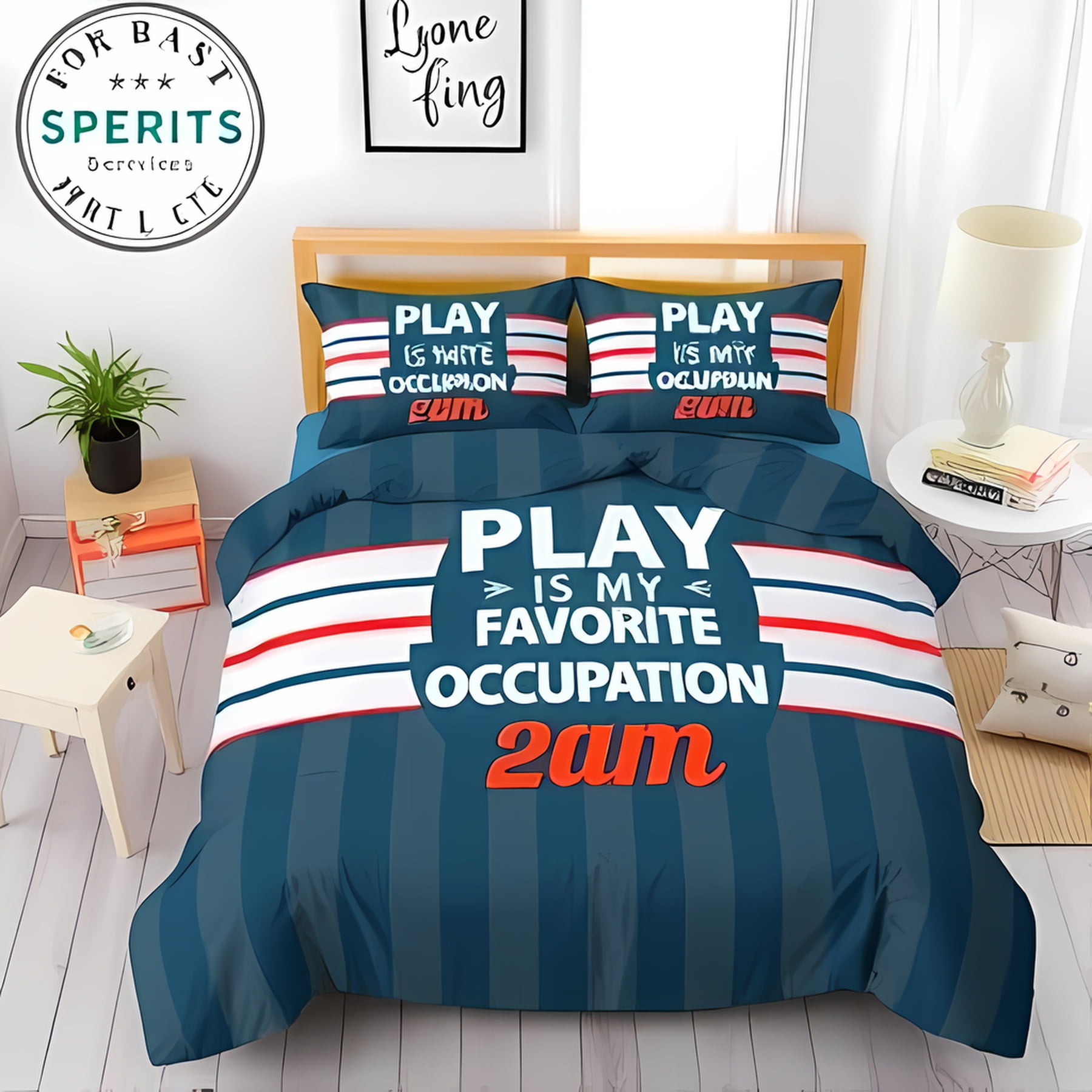 3-Piece Teal Duvet Cover Set with Bold Red & White Stripes - Includes 2 ...