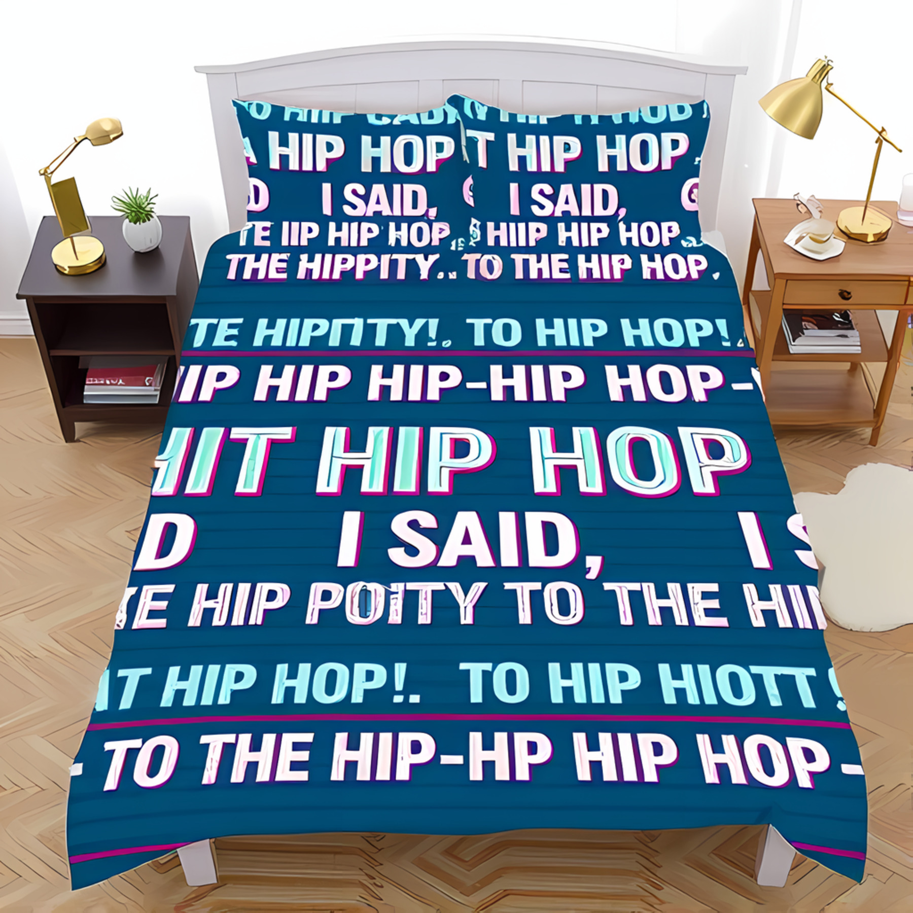 3-Piece Teal Hip Hop Duvet Cover Set with Playful Repetitive Pattern in ...