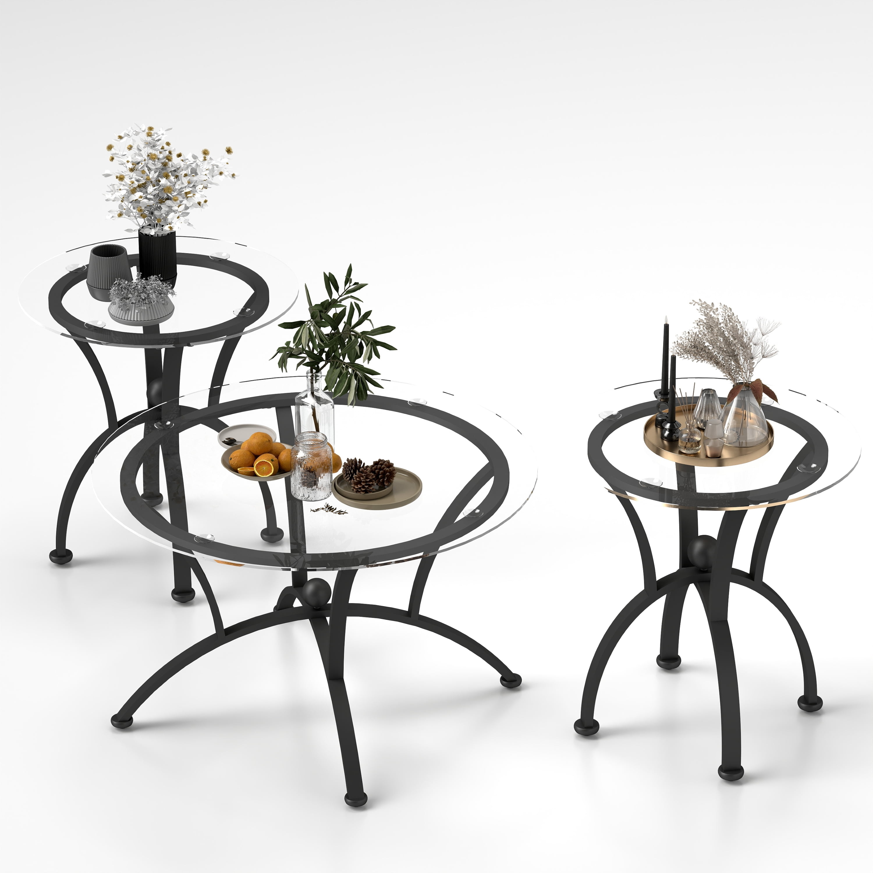 3 Piece Tempered Glass Surface Coffee Table Set, Decor Coffee Table ...