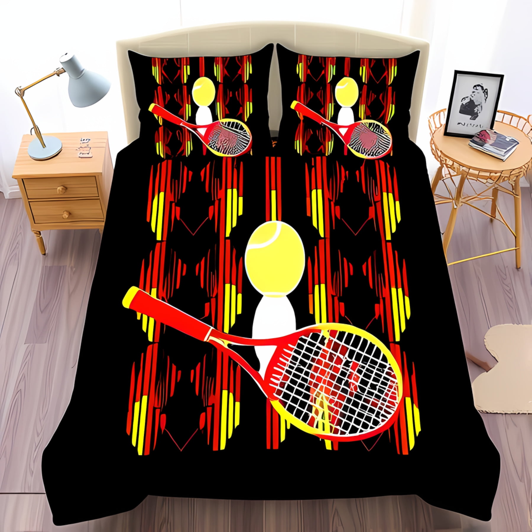 3-Piece Tennis Themed Duvet Cover Set - Vibrant Cartoon Design with ...