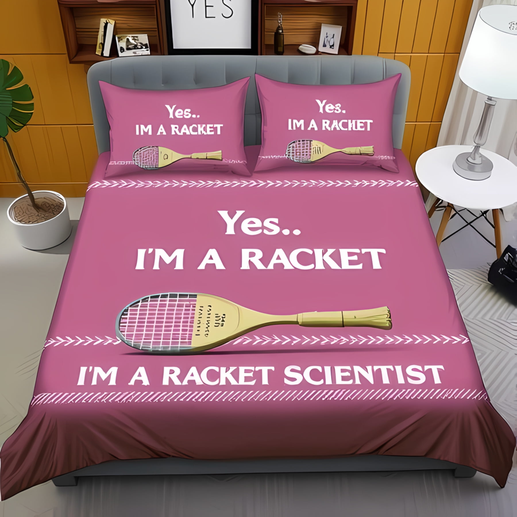 3-Piece Tennis Themed Duvet Cover Set - " Yes I'm a Racket Scientist ...