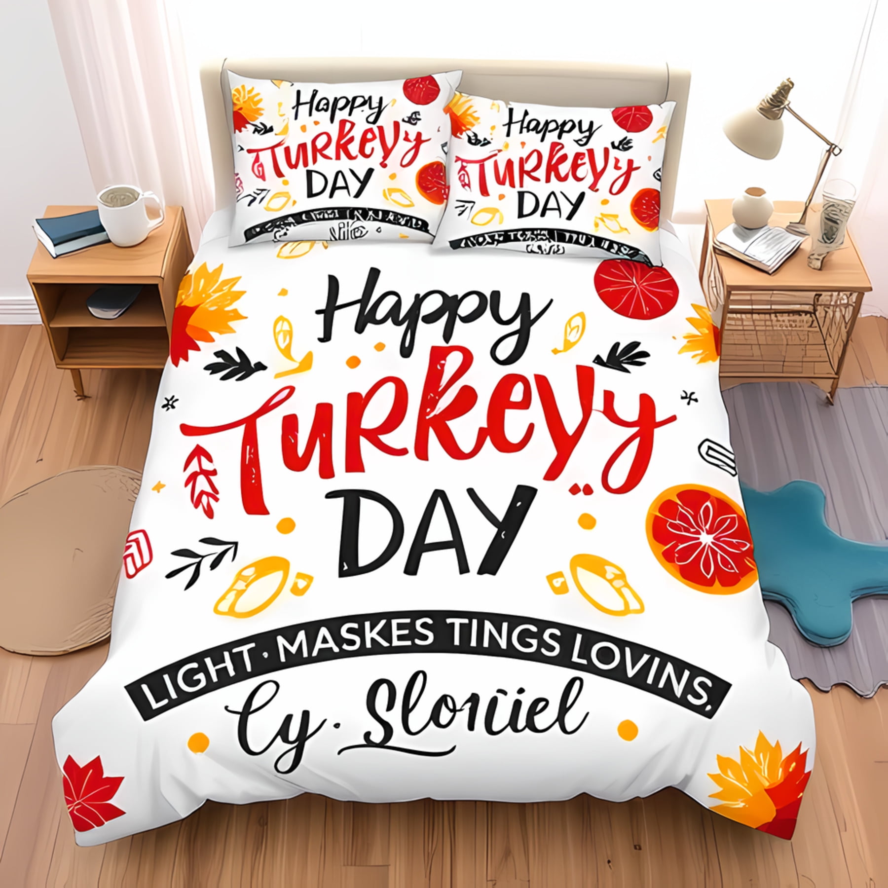 3-Piece Thanksgiving Duvet Cover Set - " Happy Turkey Day " Design with ...