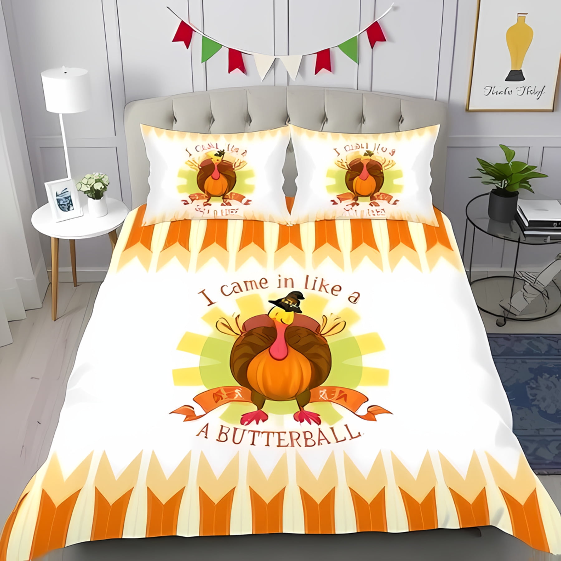 3-Piece Thanksgiving Duvet Cover Set with Whimsical Cartoon Turkey ...