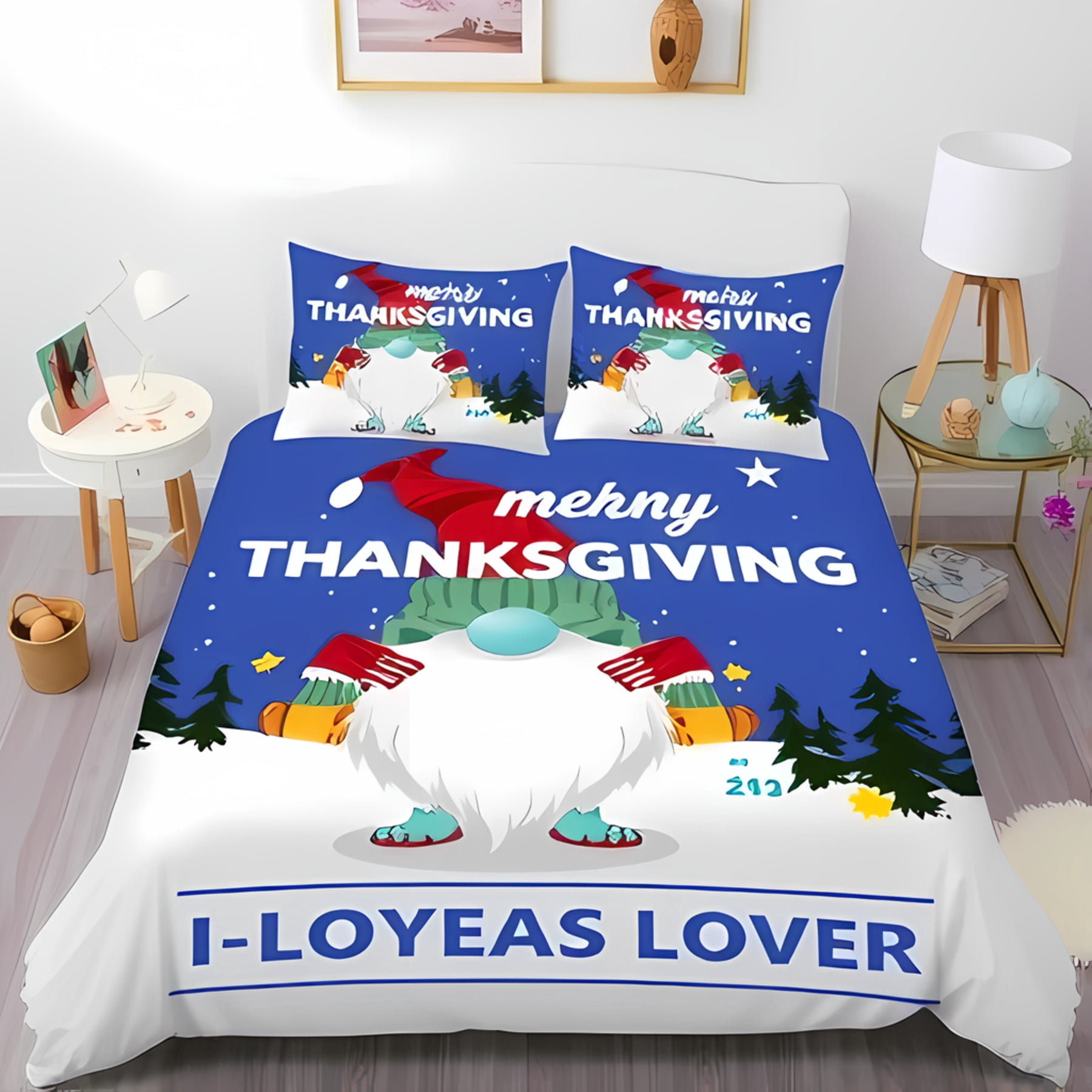 3-Piece Thanksgiving Duvet Cover Set with Whimsical Design Snowy ...