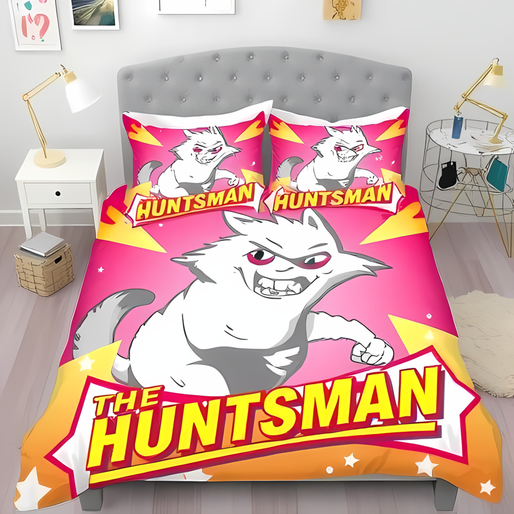 3-Piece "The Huntsman" Pink Comforter Set - Fierce Cartoon Cat Design ...