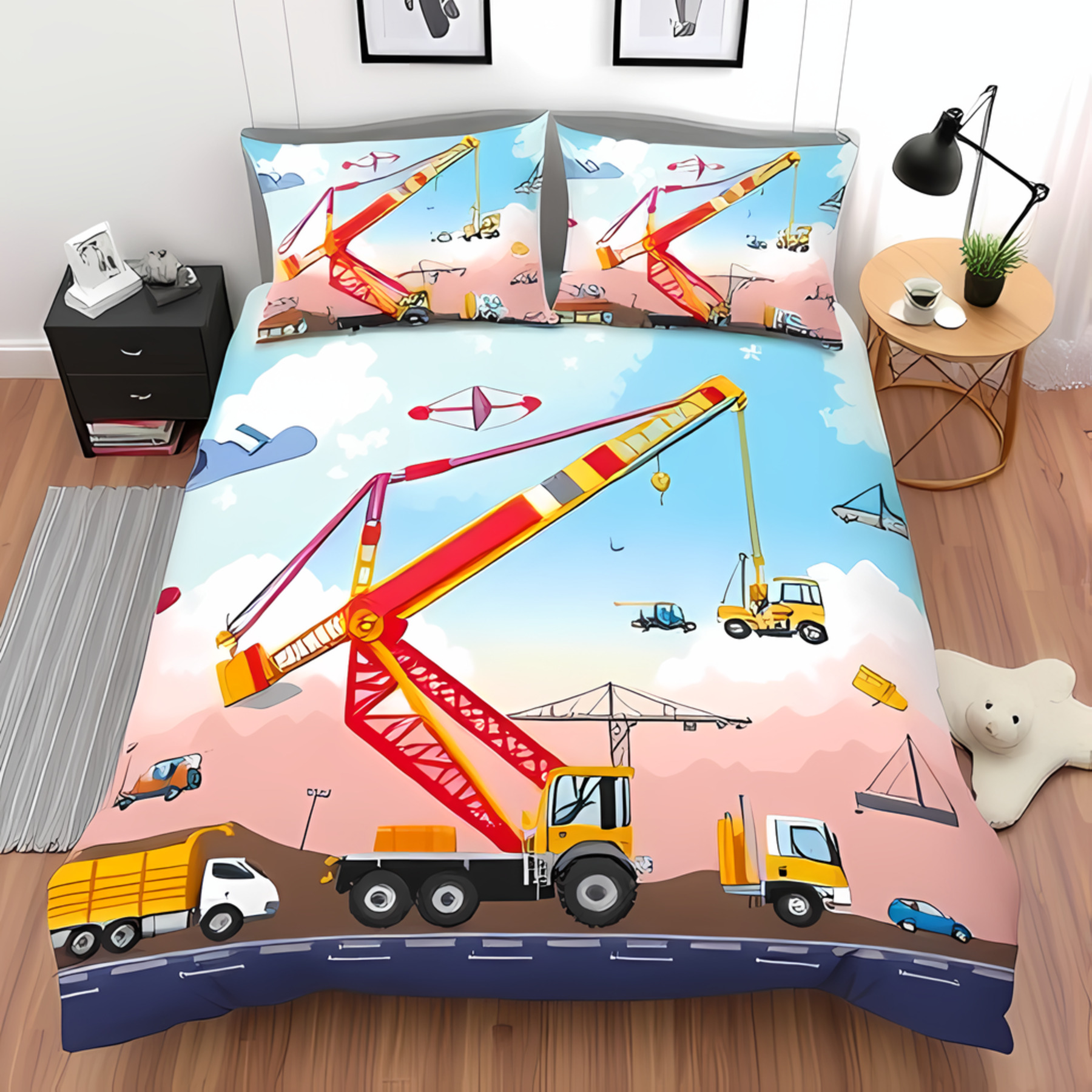 3-Piece Theme Duvet Cover Set - Cranes & Cityscape Design for Rooms ...