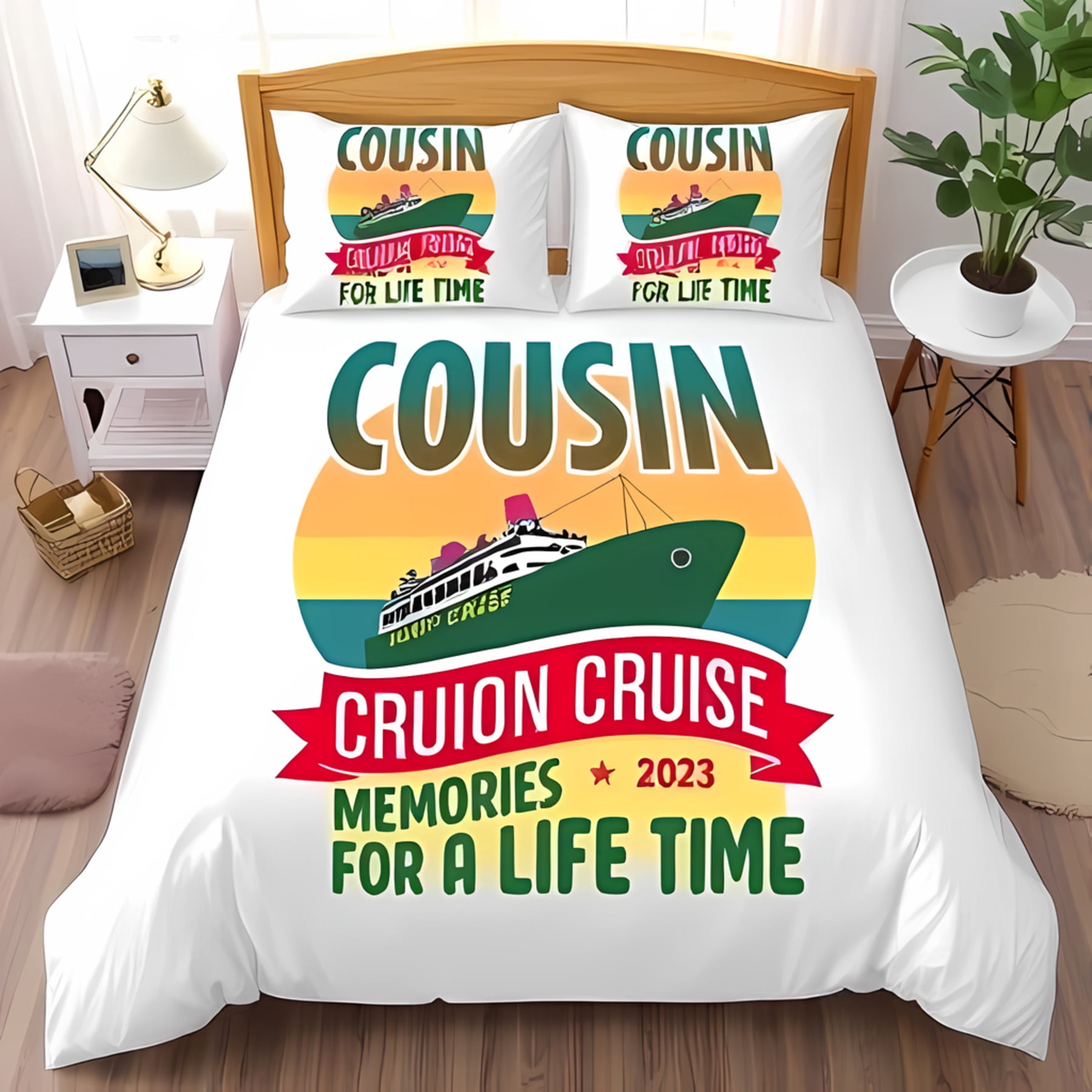 3-Piece Themed Duvet Cover Set - " Cousin Cruise " with Cruise Ship ...