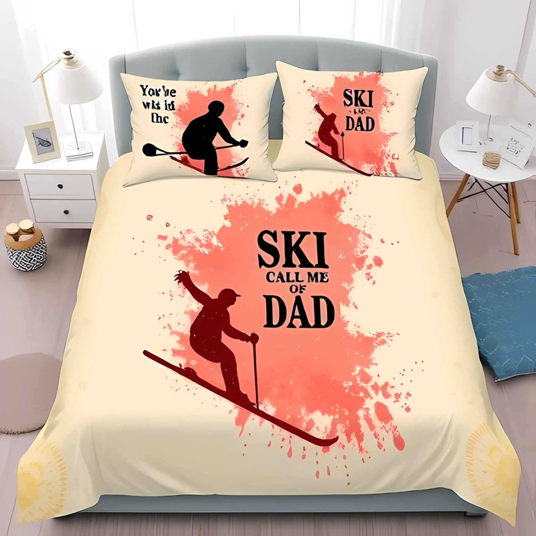 3-Piece Themed Duvet Cover Set - " SKI CALL ME DAD " Comforter with Ski ...