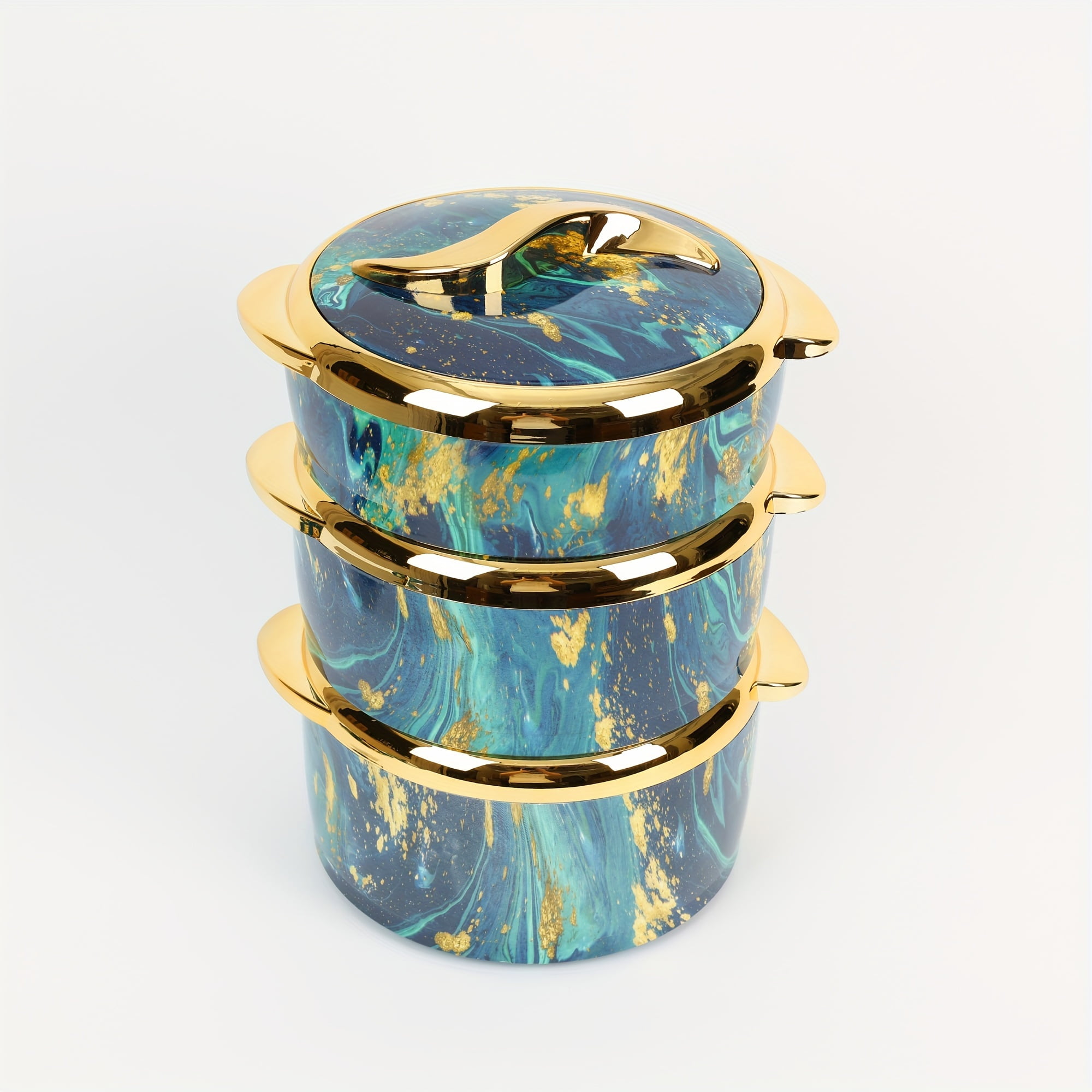 3-Piece Thermal Casserole Set with Lids, Golden Stainless Steel Food ...