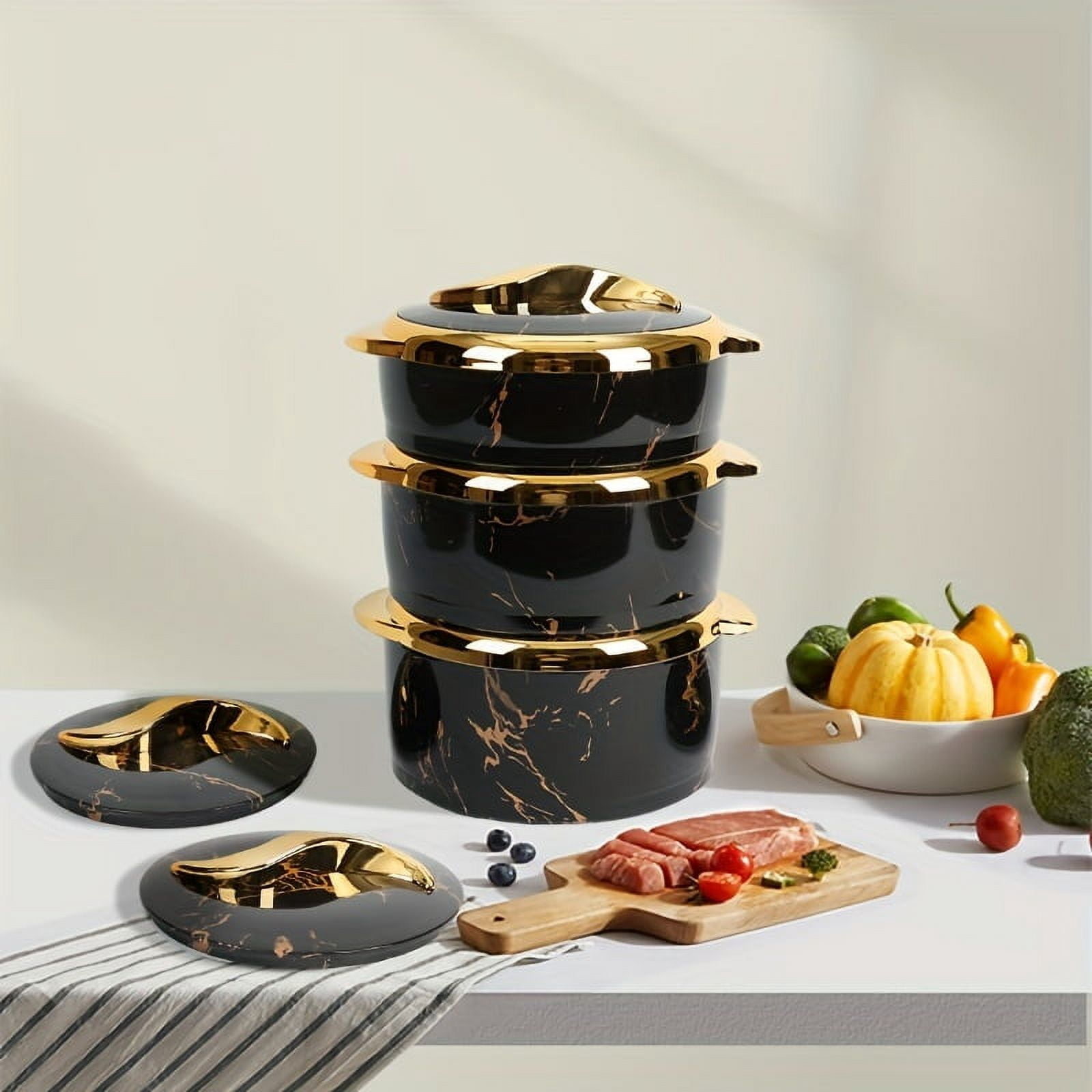 3-Piece Thermal Food Warmer Set - Stainless Steel Casserole Dishes with ...