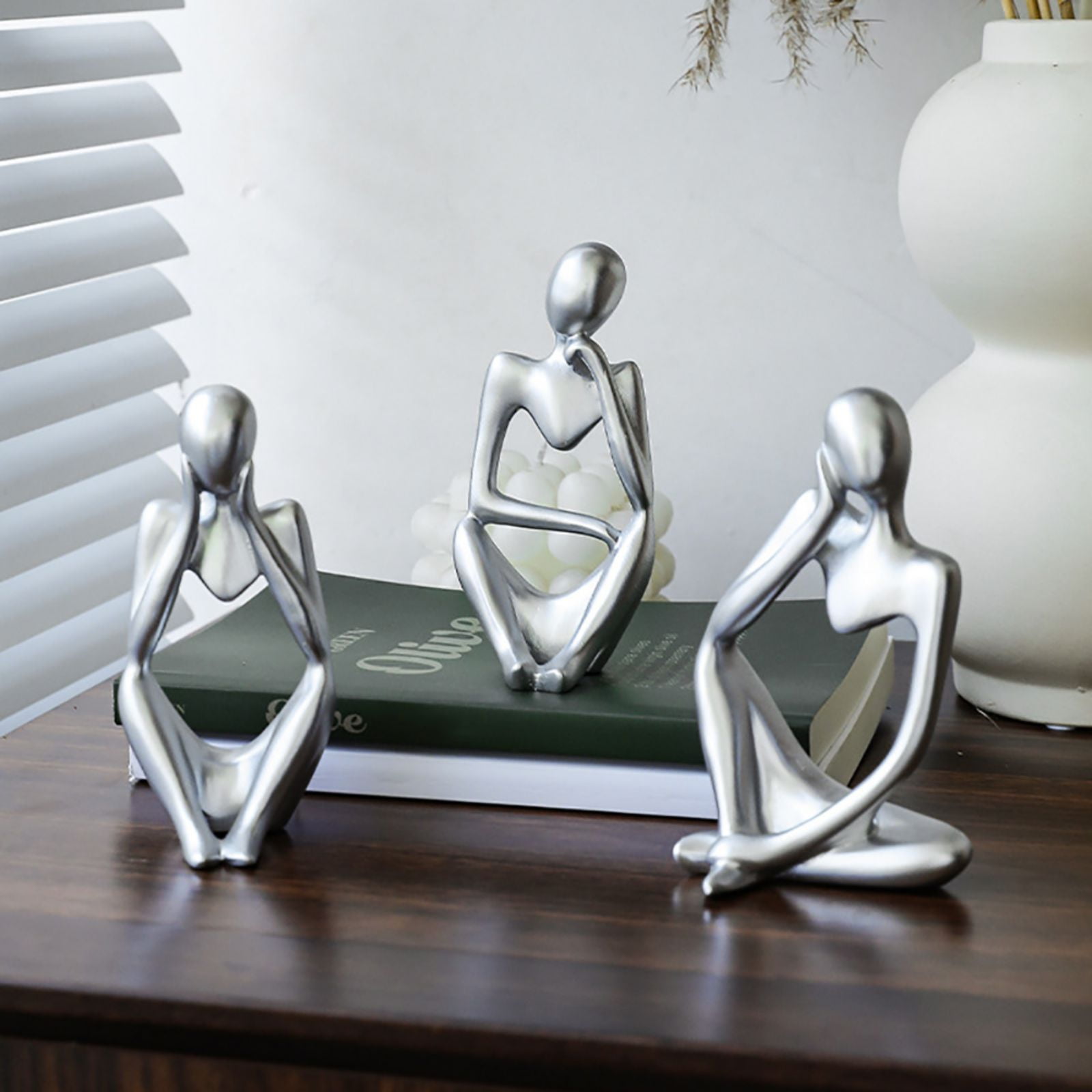 3 Piece Thinker Statue Decor Accents Abstract Sculpture Bookshelf Decor ...