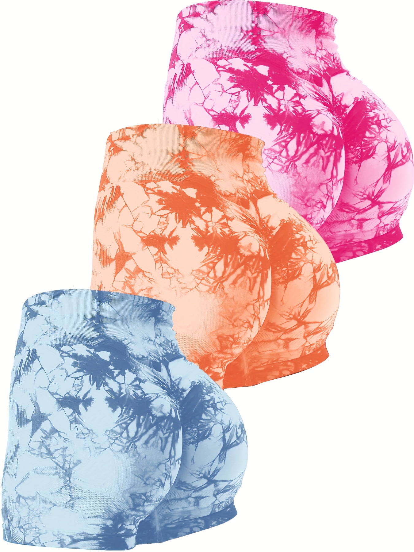 3 Piece Tie Dye Workout Shorts For Women, Scrunch Butt Lifting High Waisted Yoga Gym Seamless ...