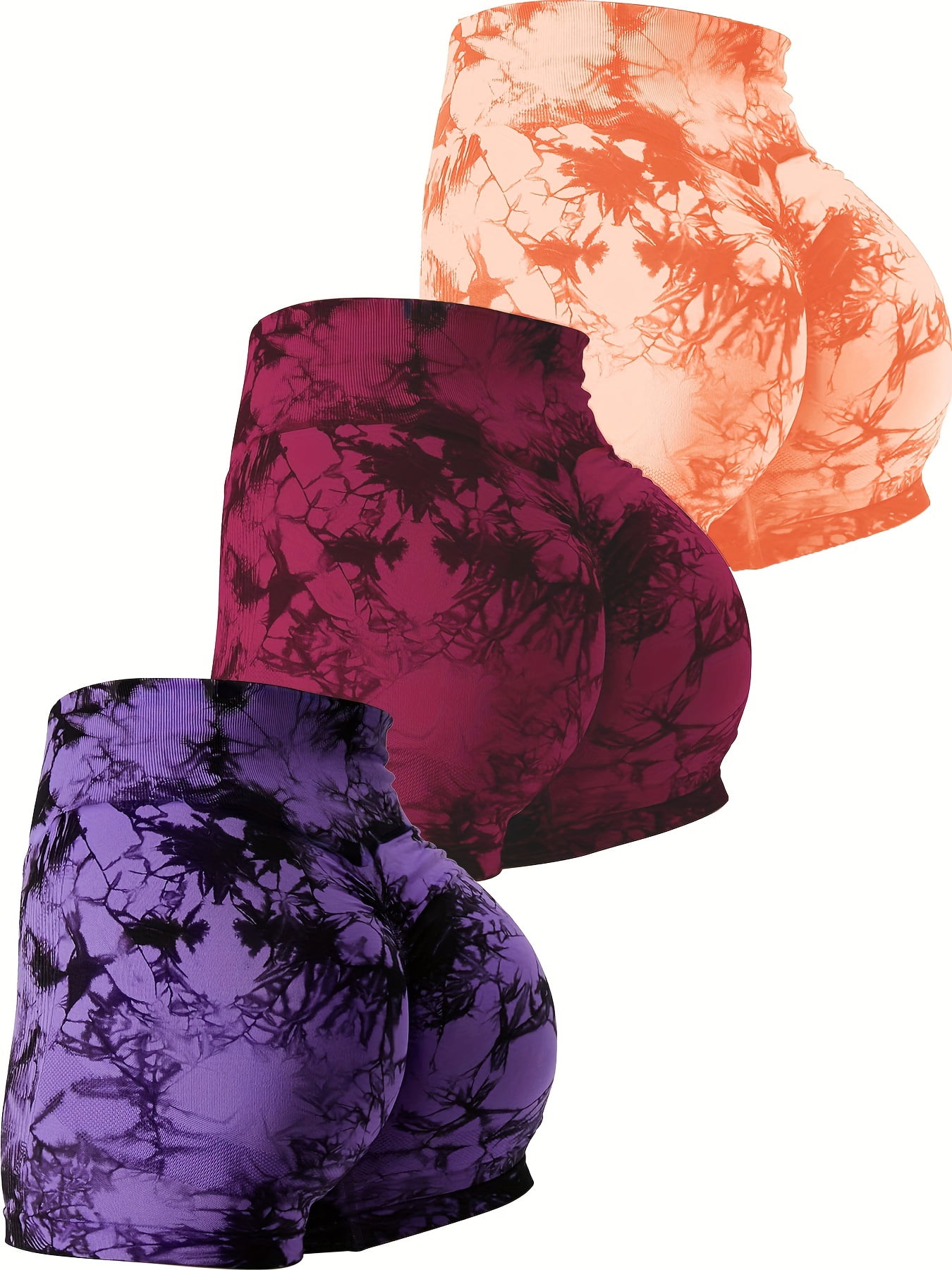 3 Piece Tie Dye Workout Shorts For Women, Scrunch Butt Lifting High Waisted Yoga Gym Seamless ...