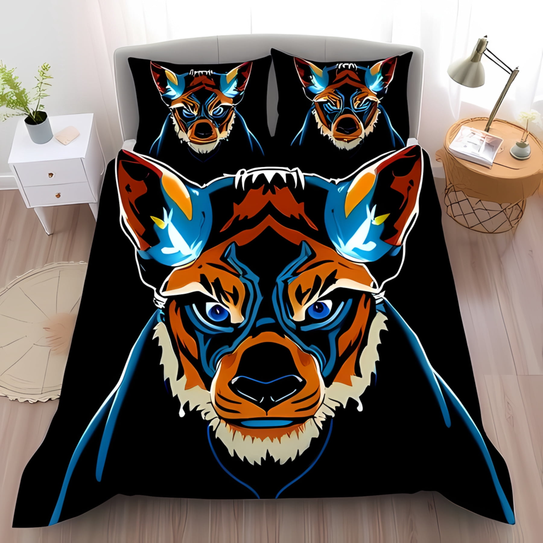 3-Piece Tiger Face Duvet Cover Set - Bold Orange Blue & Black Design ...