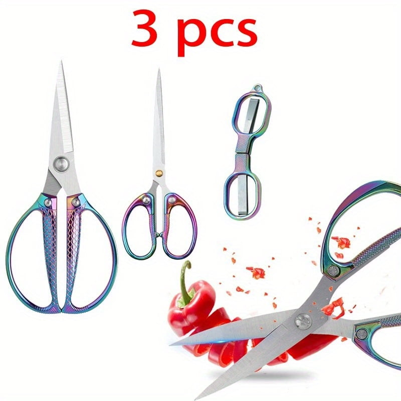 3-Piece Titanium Coated Kitchen Scissors Set, Heavy Duty Multi-Purpose ...