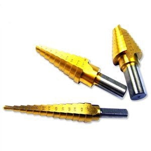 3 Piece Titanium Step Stepped Down Variable Size Steel Drill Bit Unibit ...