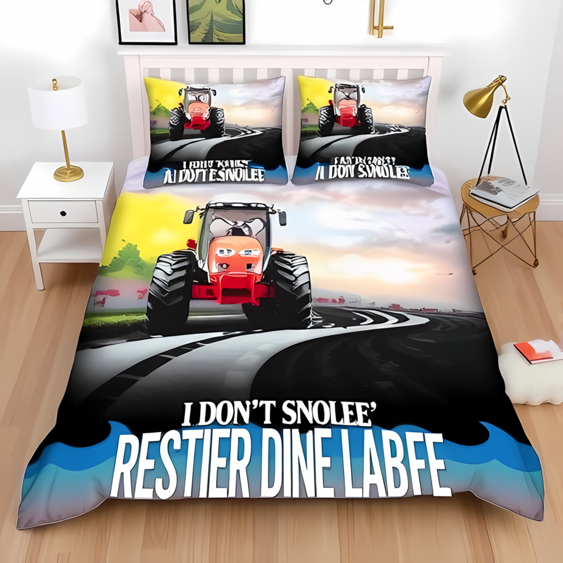 3-Piece Tractor Duvet Cover Set with Sunset Design - " I DON'T SNOLEE ...