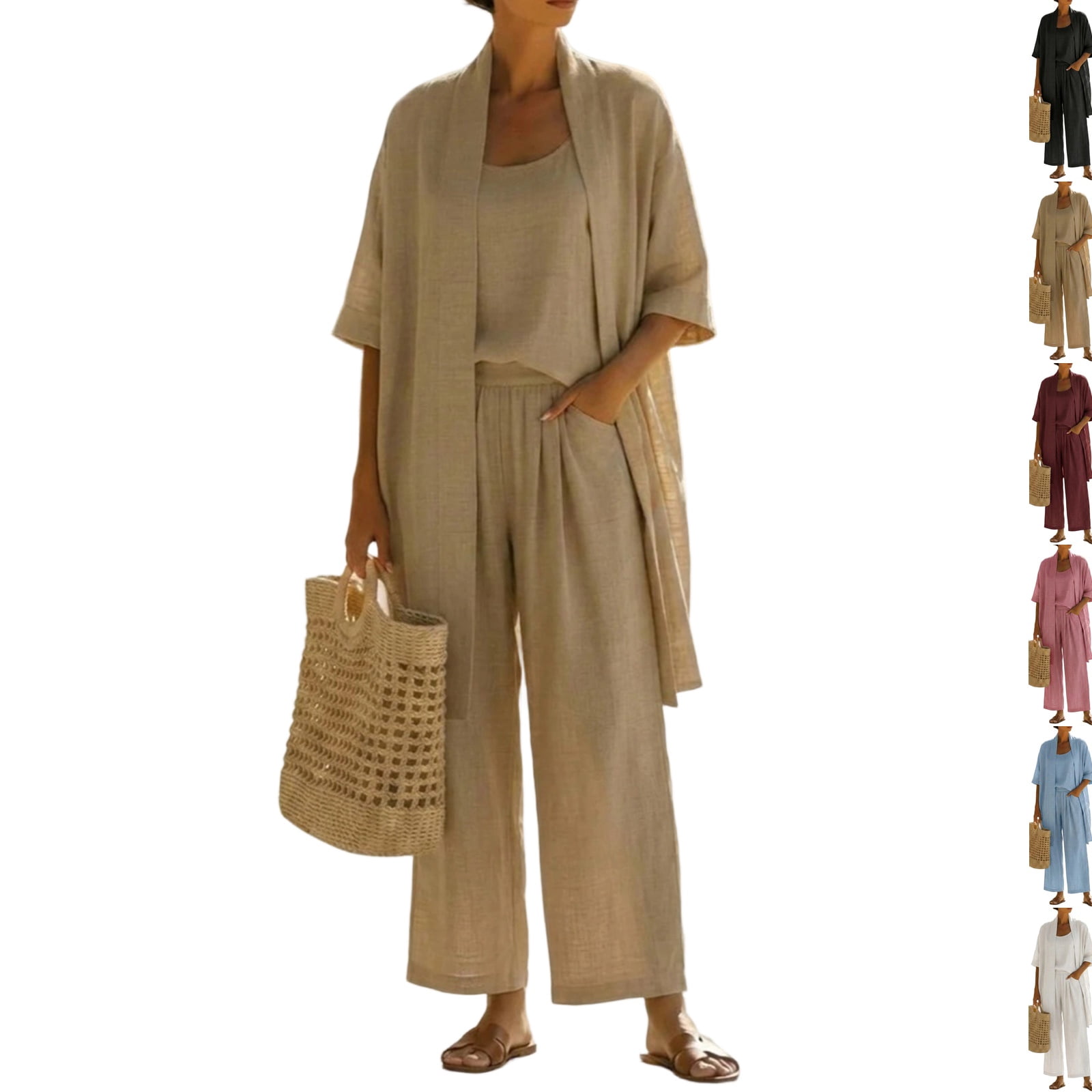 3 Piece Travel Outfits For Women Long Cardigan Airport Summer Tops ...