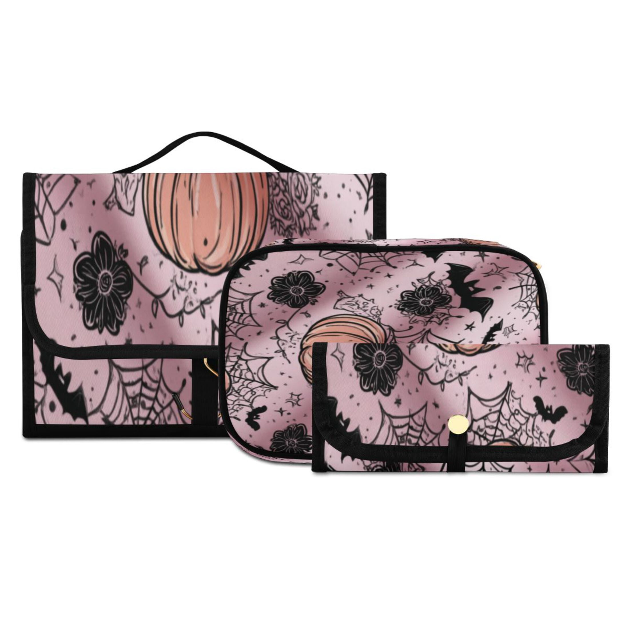 3-Piece Travel Toiletry Set with Hanging Bag Cosmetic Pouch & Brush ...