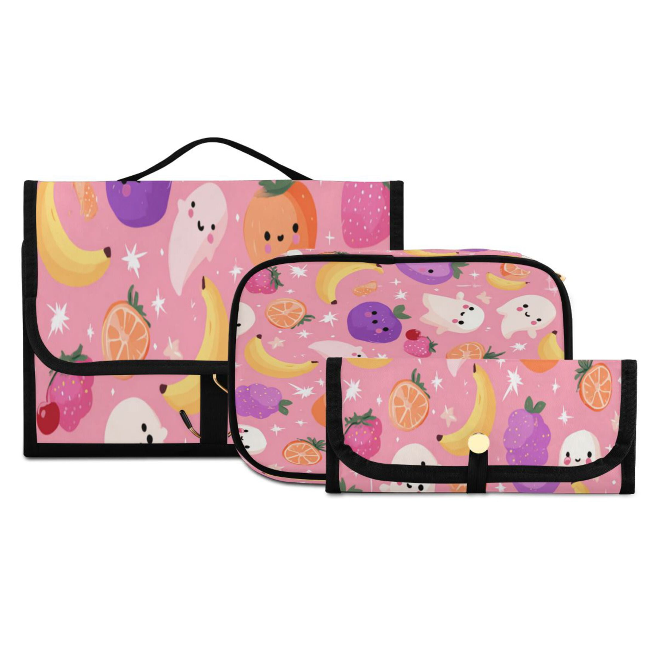 3-Piece Travel Toiletry Set with Hanging Bag Cosmetic Pouch & Brush ...