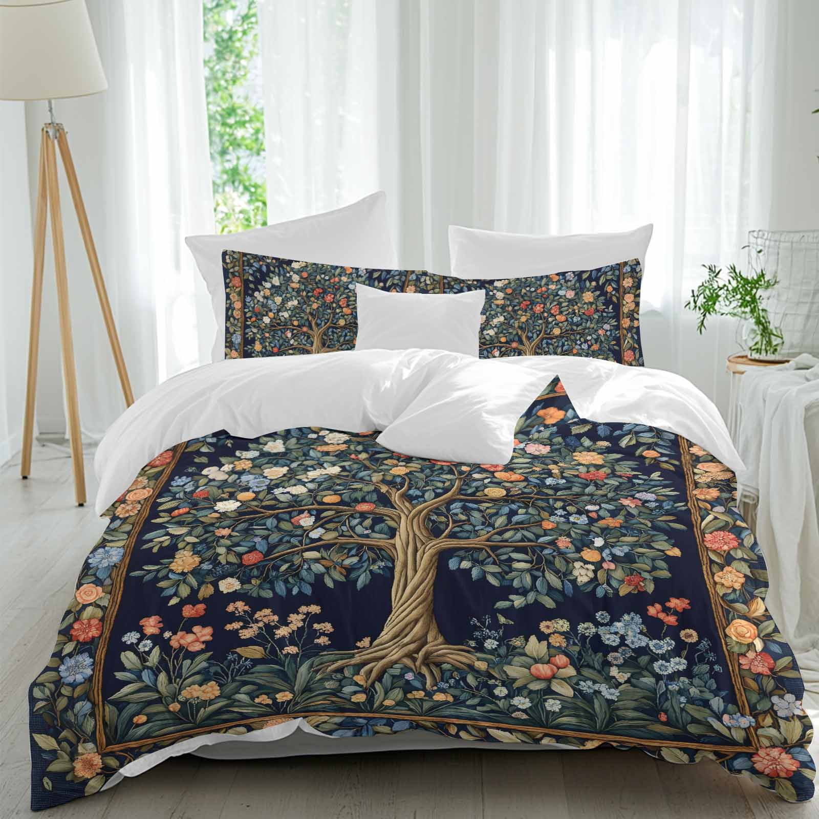 3 Piece Tree Floral Duvet Cover Set Queen Size,Microfiber Comforter ...