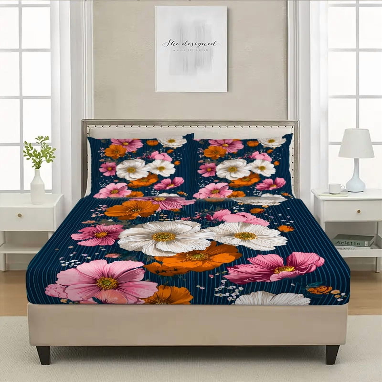 3-Piece Tree of Life Floral Burst Print Bed Sheet Set - Ultra Soft ...