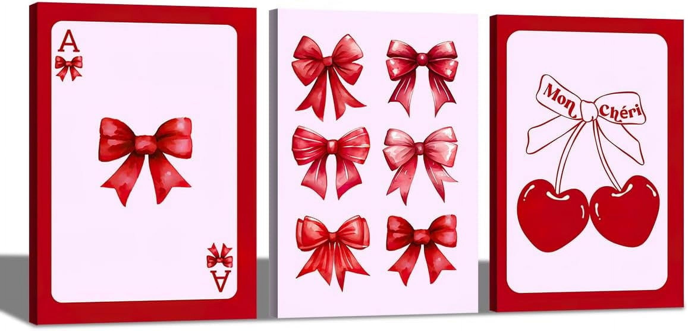3 Piece Trendy Pink Bows Poster Wall Art Striped Floral Prints Tulips ...