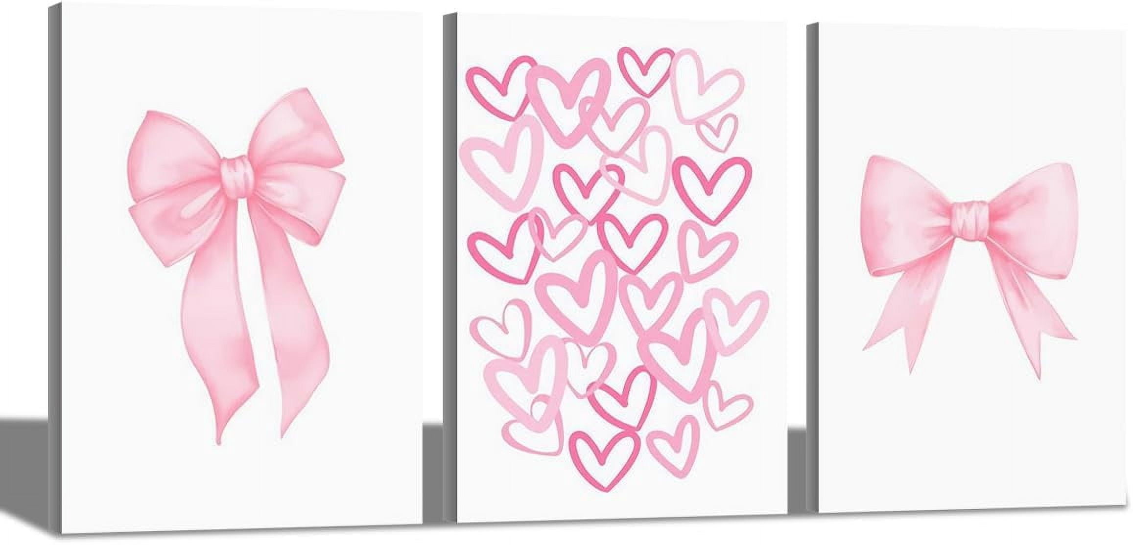 3 Piece Trendy Pink Bows Poster Wall Art Striped Floral Prints Tulips ...